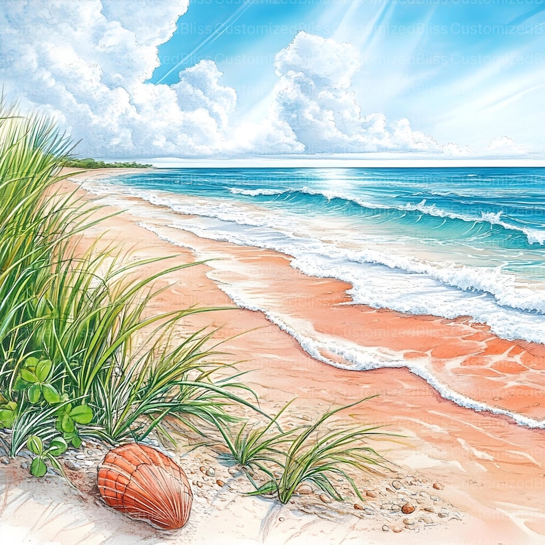 15 Beach Scene Clipart, Beach Clipart, Sand Clipart, Ocean Clipart ...