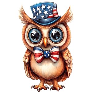 14 Patriotic Owl Clipart, Cute Owl With USA Hat and Bow Tie, 4th of ...