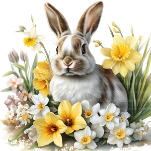 20 Spring Rabbit Clipart, Bunny Clipart, Spring Clipart, Flower Clipart ...