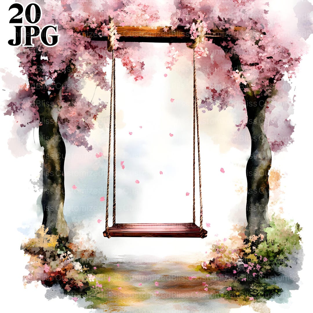 Spring Tree Swing Clipart Bundle, 20 High Quality Watercolor JPG ...