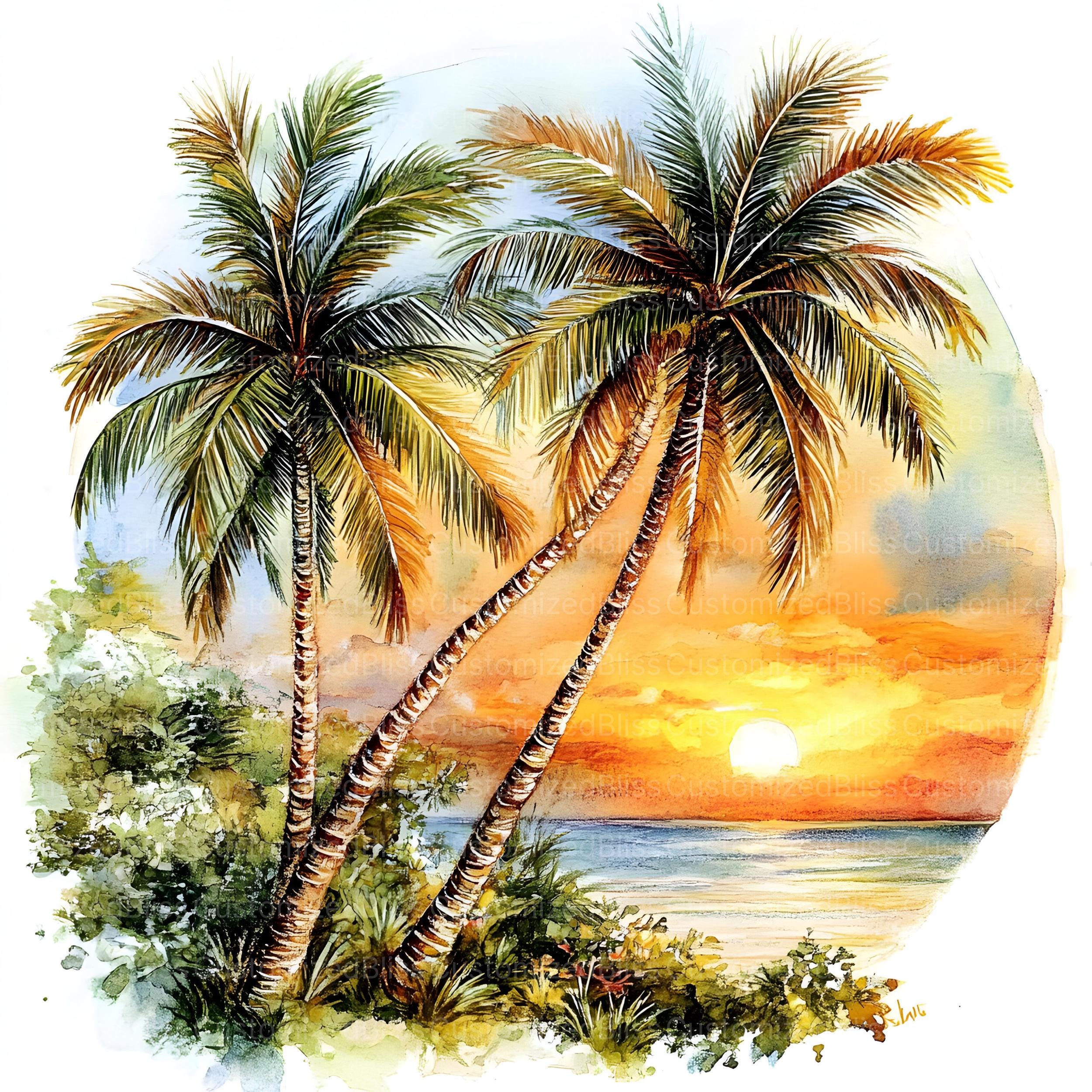 20 Beach Palm Trees Clipart, Tropical Summer Clipart, High Quality Jpgs ...