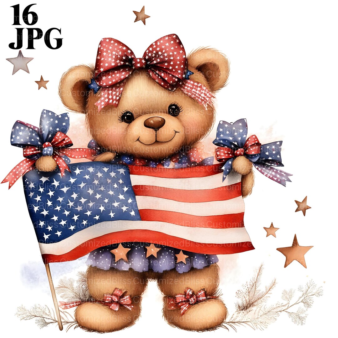 4th of July Teddy Bear Clipart, American Independence Day Bear, 4th of ...