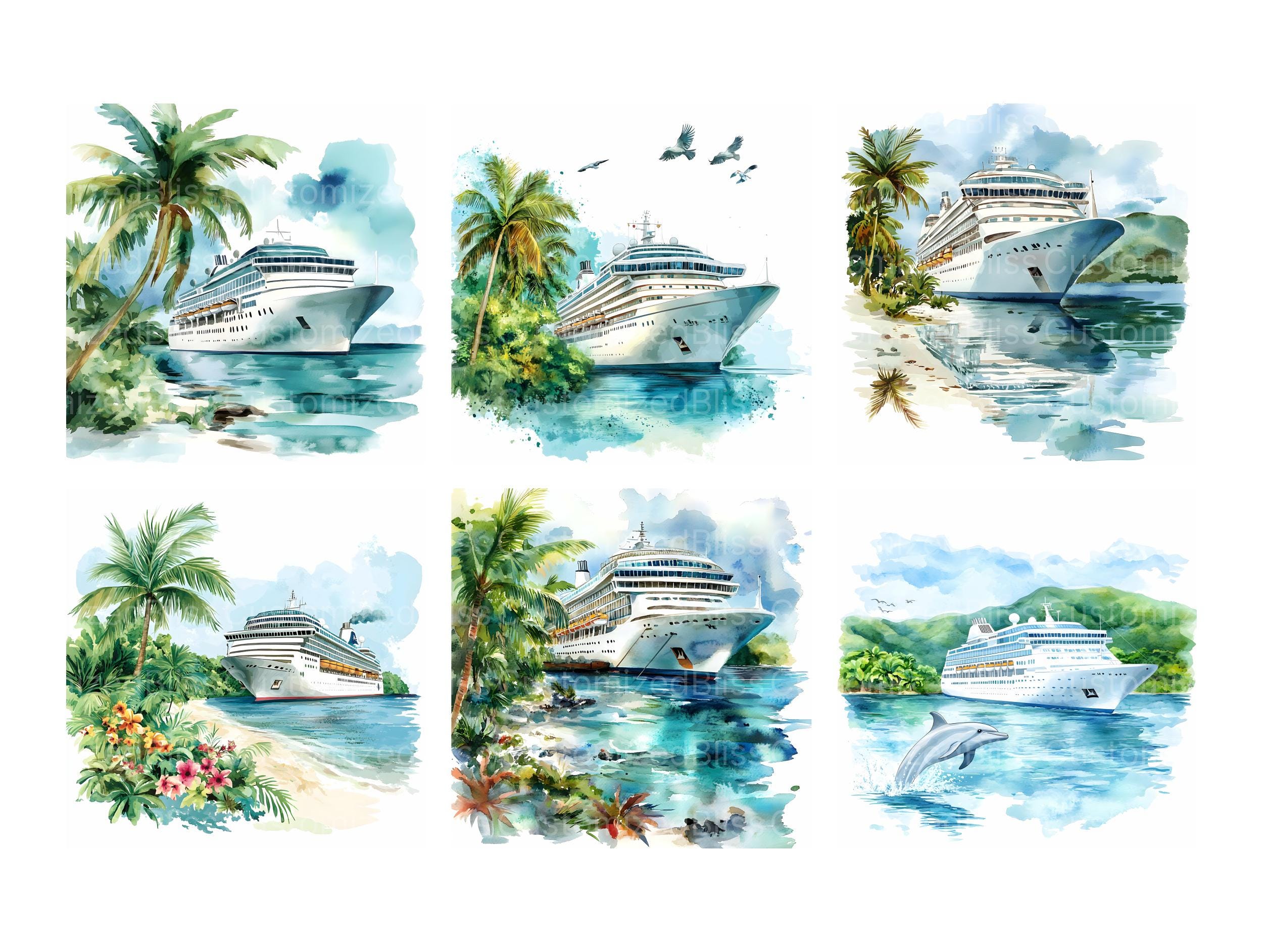 Beach and Cruise Ship Clipart, 30 High Quality Jpgs, Vacation Clipart ...