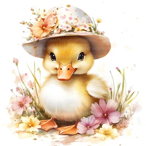 20 Little Spring Flower Duck Clipart, Watercolor Duck, Cute Duck ...