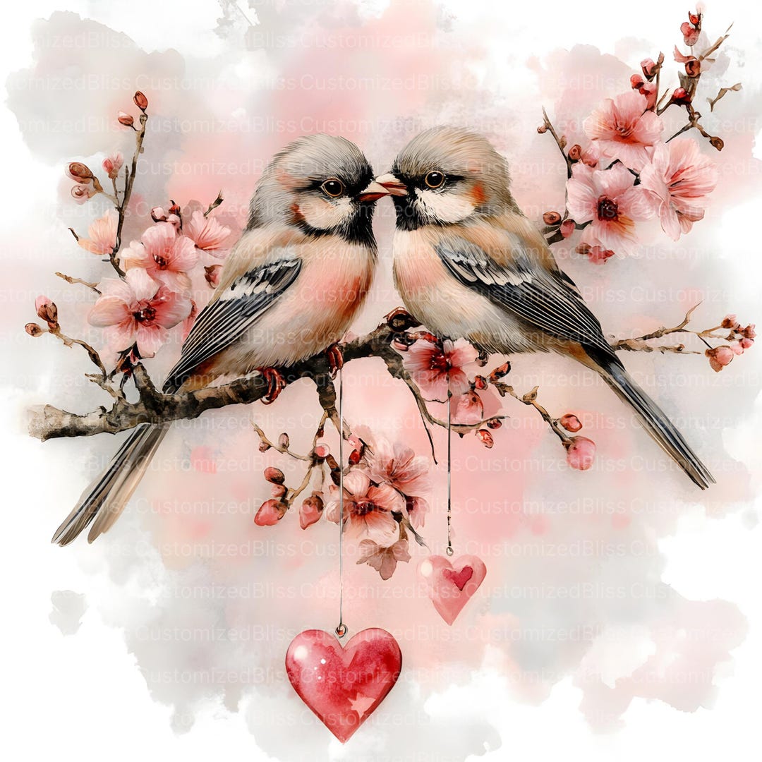 Shabby Chic Valentine Love Birds With Hearts Clipart Bundle, 20 High ...