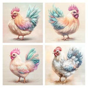 15 Pastel Chicken Clip Art Bundle, High Quality Jpgs, Watercolor Junk ...