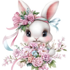 16 Floral Bunny Clipart, Floral Rabbit, Spring Rabbit, Flower Bunny ...