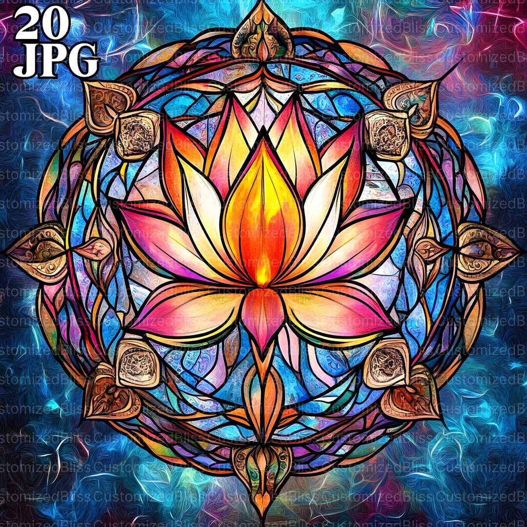 20 Lotus Mandala Clipart, Lotus Clipart, Floral Stained Glass, Flower ...