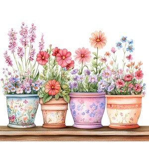 20 Cute Whimsical Flower Clipart, Row of Flowers Clipart, High Quality ...