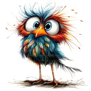 15 Crazy Colorful Bird Clipart, Fluffy Bird, Funny Bird, Cartoon Bird ...