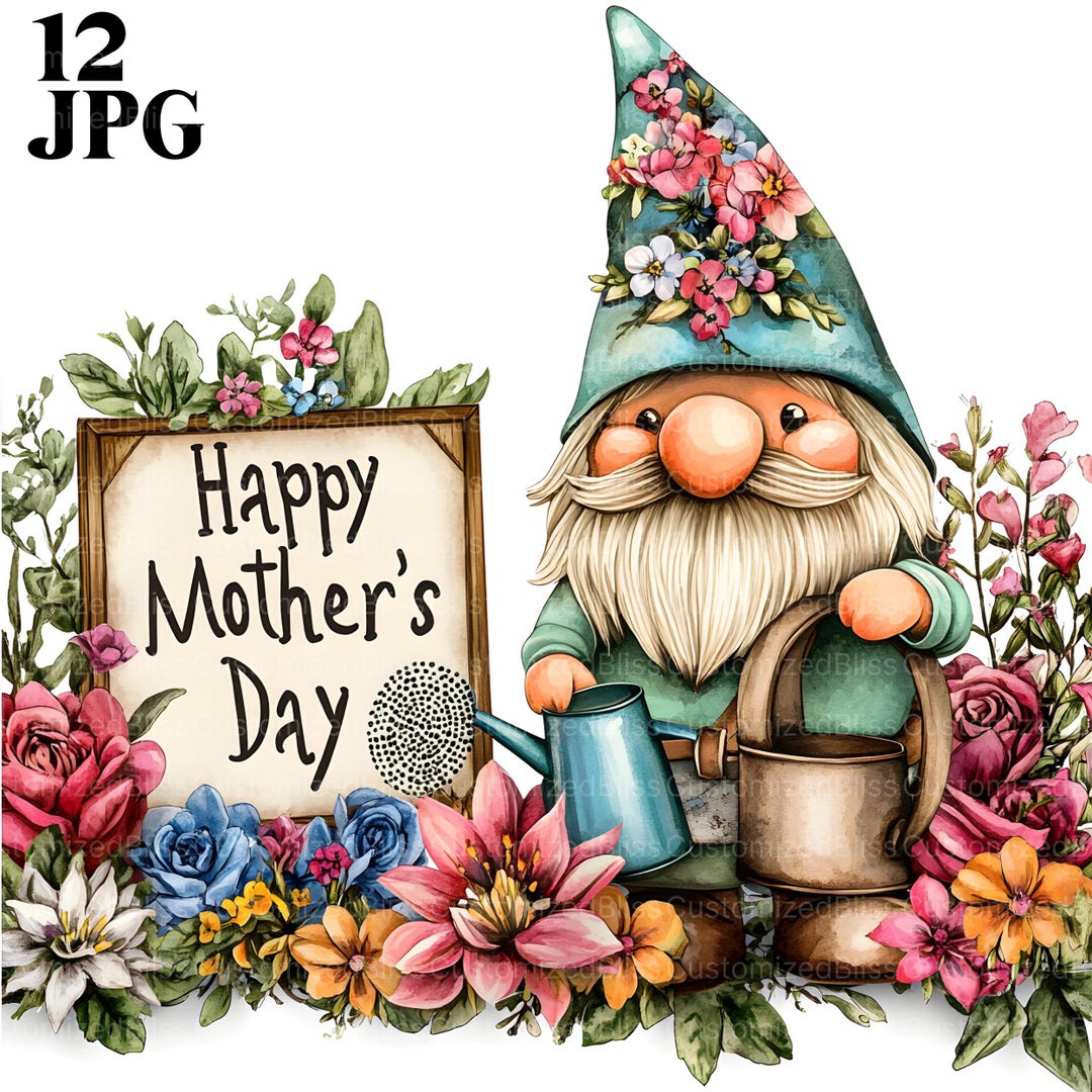 12 Watercolor Mothers Day Gnomes Clipart, Mother's Day Gnome Clipart ...