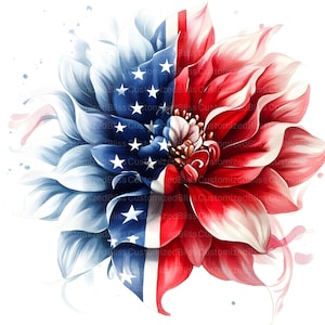 4th of July Flower Clipart, Patriotic Flower Clipart Bundle ...