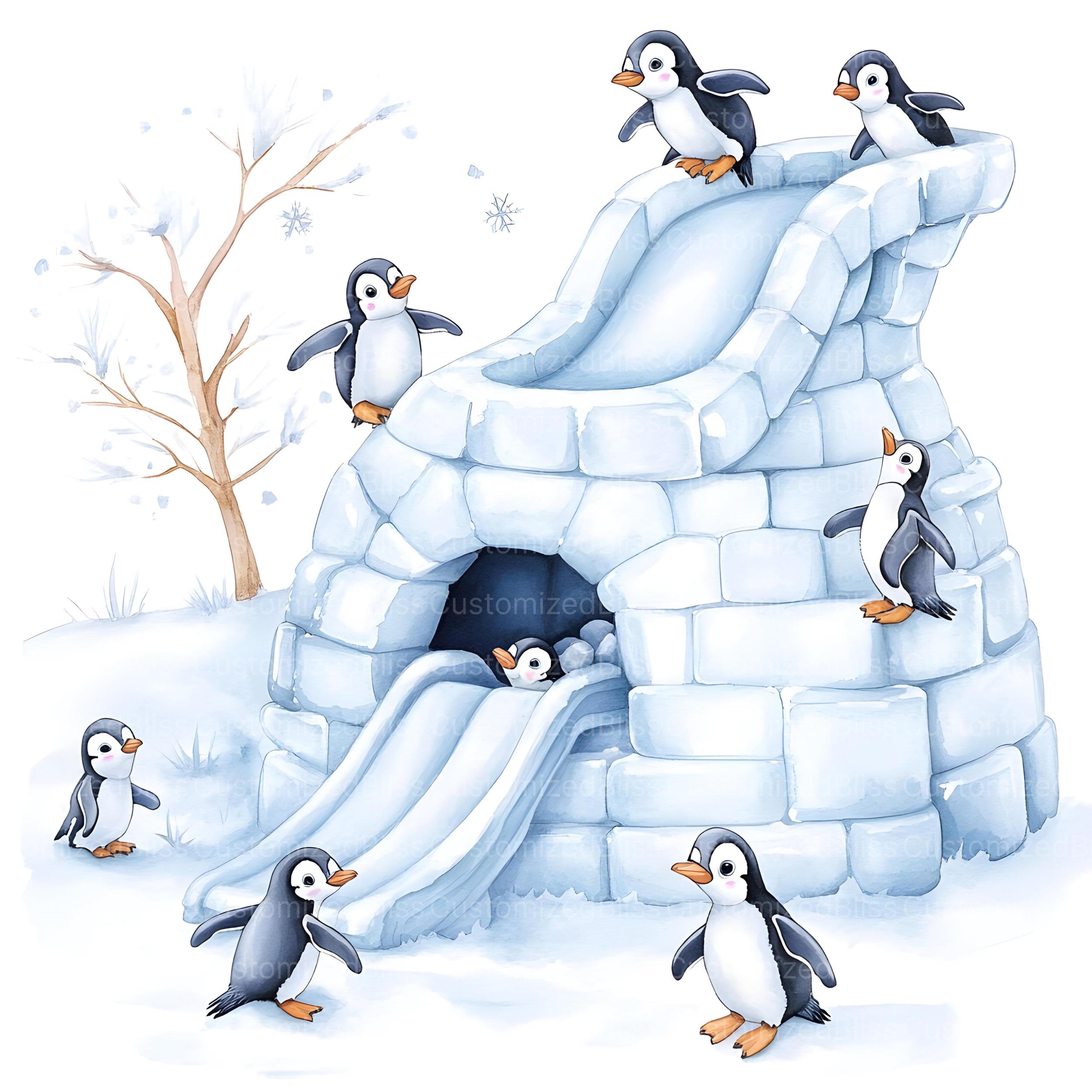 20 Watercolor Igloo Clipart, Cute Penguin Clipart, Winter Clipart ...