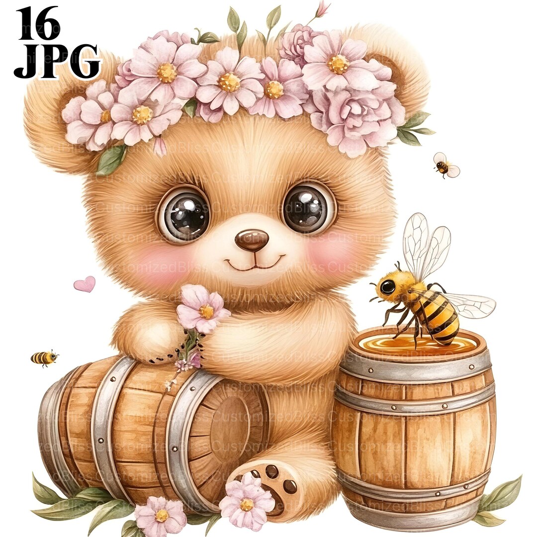 16 Bear With Honey Jar Clipart, Cute Bee Clipart, Teddy Bear Clipart ...