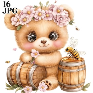 16 Bear With Honey Jar Clipart, Cute Bee Clipart, Teddy Bear Clipart ...