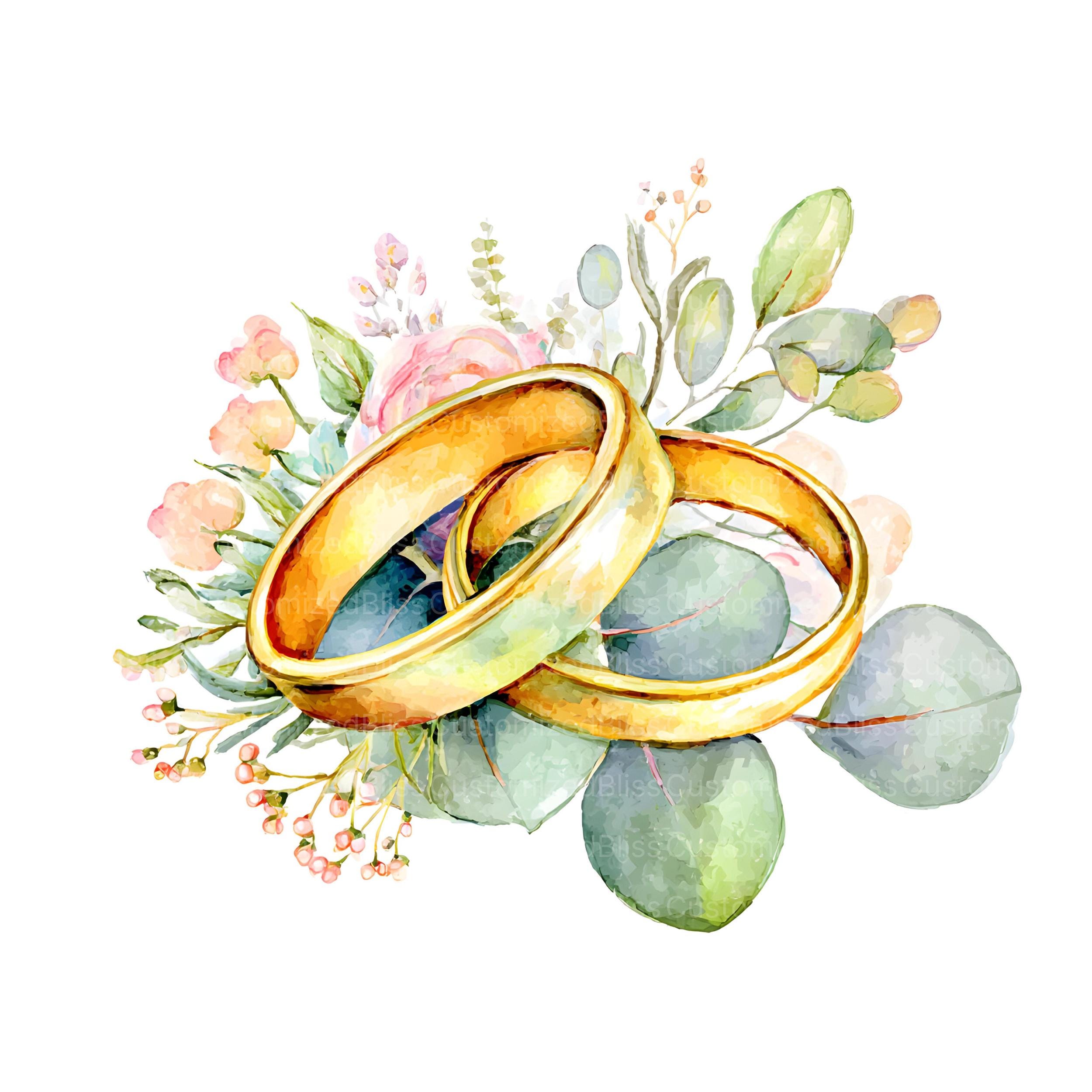 17 Floral Wedding Gold Rings Clipart, Wedding Bands Clipart, High ...