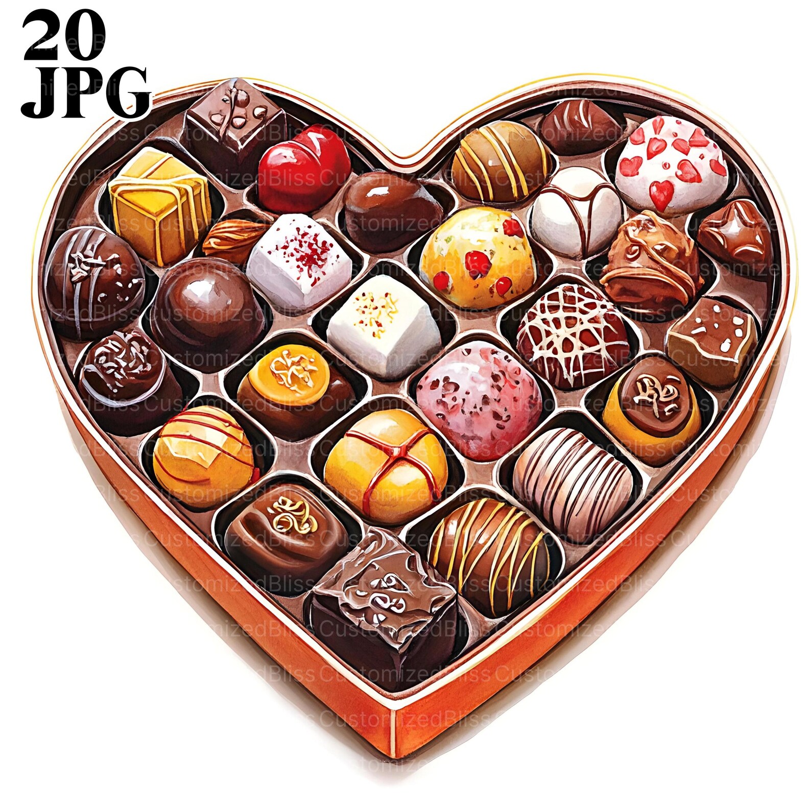 Heart Shaped Box of Chocolates Clipart Bundle, 20 High Quality Jpgs ...