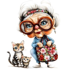 20 Funny Grandma Clipart, Crazy Old Lady Clipart, High Quality JPG ...