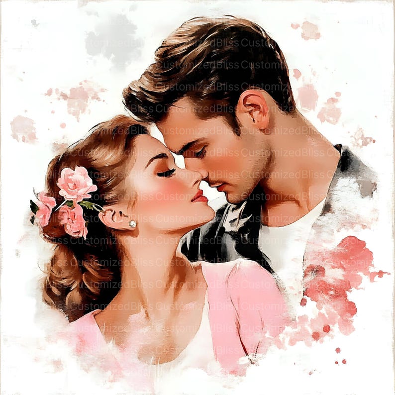 Retro Romantic Couple Clipart Bundle, 20 High Quality Watercolor Jpgs ...