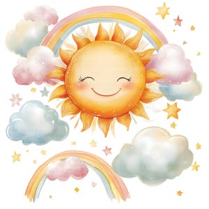 18 Cute Sun and Rainbow Clipart, Nursery Rainbow, Sun Clipart, Quality ...