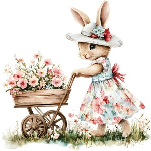 Adorable Little Bunny in Dress With Flowers Clipart Bundle, 20 High ...
