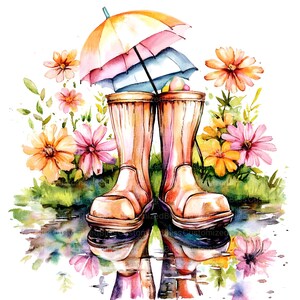 19 Rain Boots Clipart Bundle, Umbrella Clipart, Boots Watercolor ...