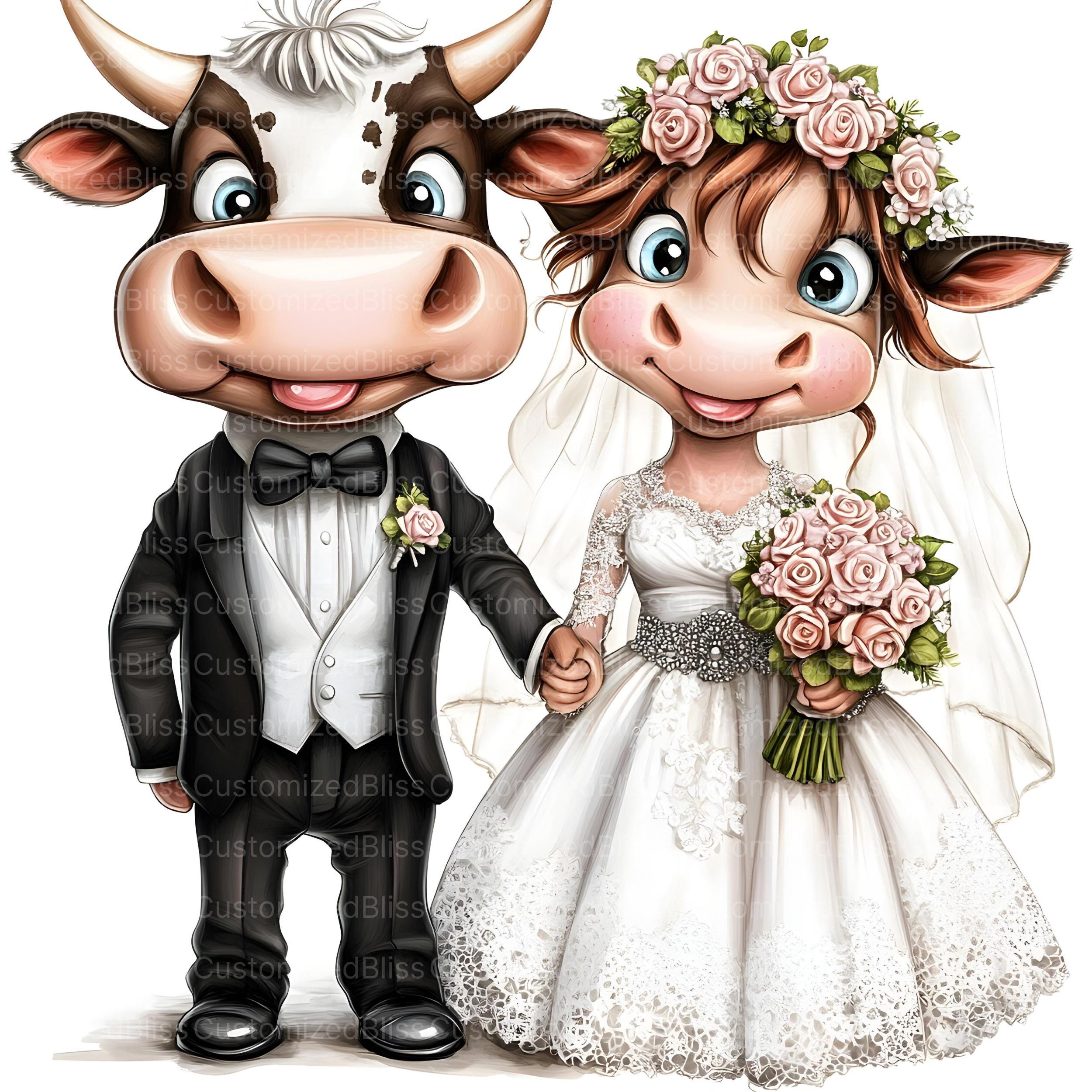 15 Cute Cow Wedding Couple Clipart, Bride and Groom Cows in Wedding ...
