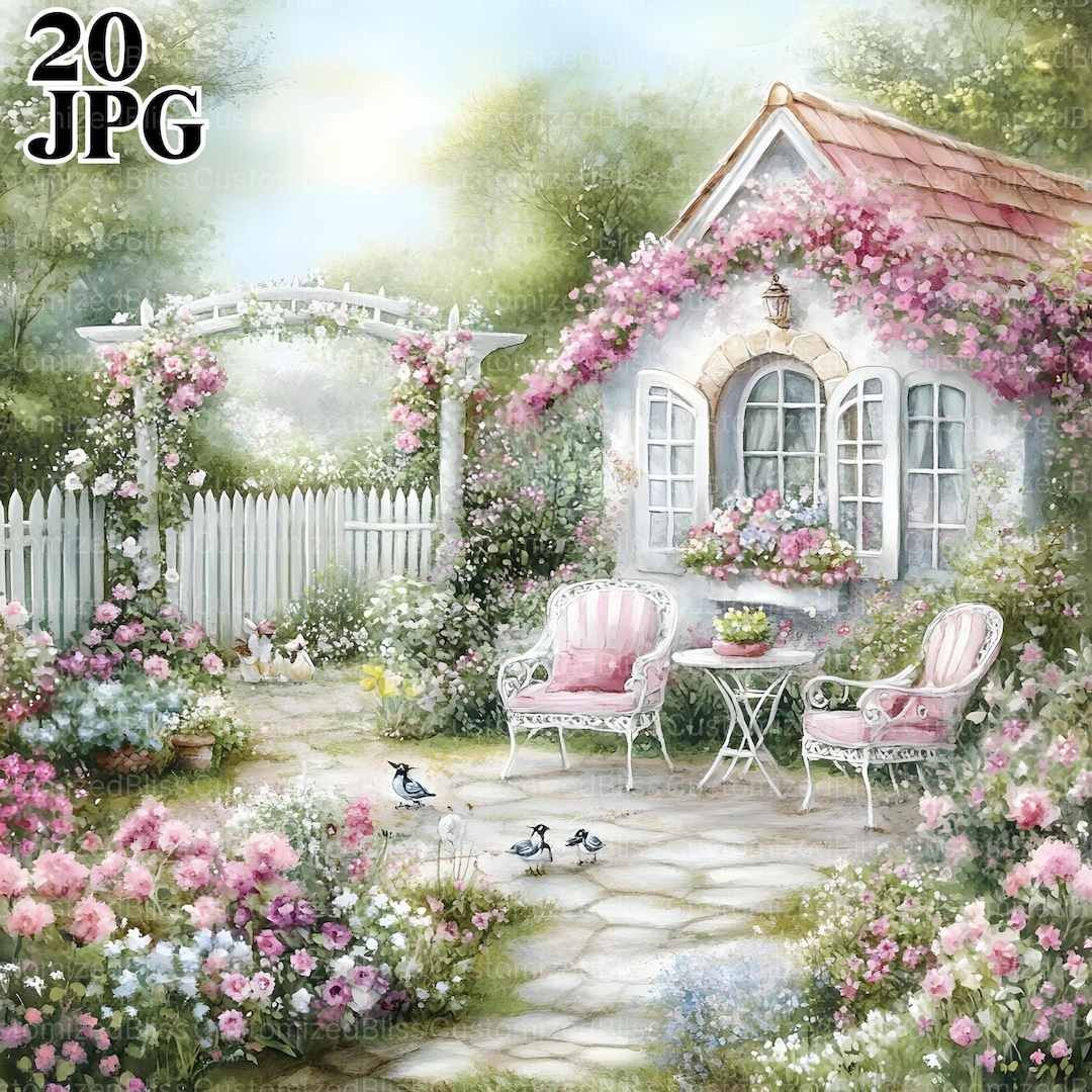 Shabby Chic Spring Garden Clip Art, 20 High Res Watercolor Jpgs for ...