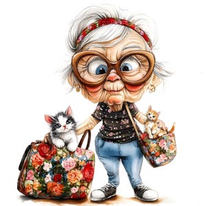 20 Funny Grandma Clipart, Crazy Old Lady Clipart, High Quality JPG ...