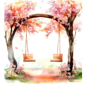 Spring Tree Swing Clipart Bundle, 20 High Quality Watercolor JPG ...