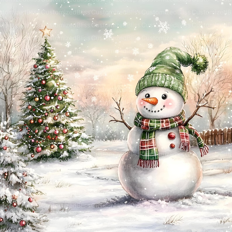 Snowman in Green, Christmas Tree Clip Art Bundle, 20 High Res ...