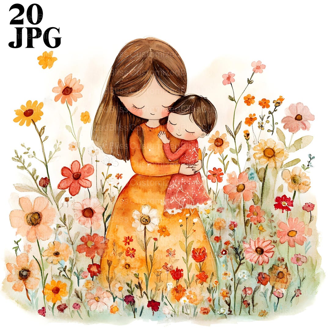 20 Mother and Daughter Clipart, Mother's Day Card, Mother and Child ...