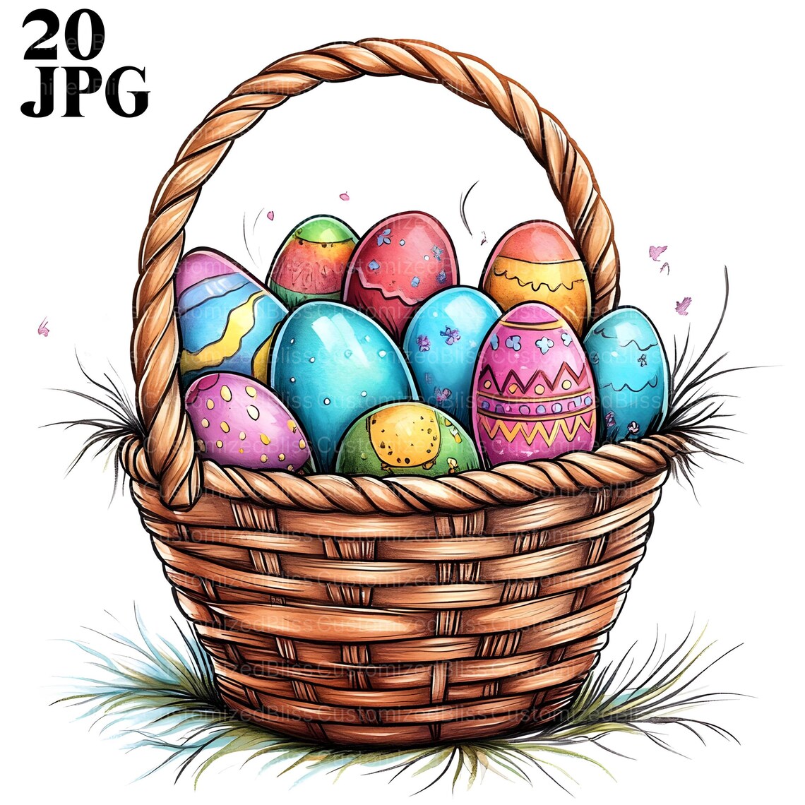 20 Easter Baskets Clipart, Easter Eggs Clipart, Easter Clipart, High ...