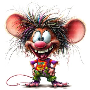 13 Funny Mouse Fluffy Hair, Mouse Clipart, Cartoon Mouse, Crazy Quirky ...