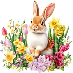 20 Spring Rabbit Clipart, Bunny Clipart, Spring Clipart, Flower Clipart ...