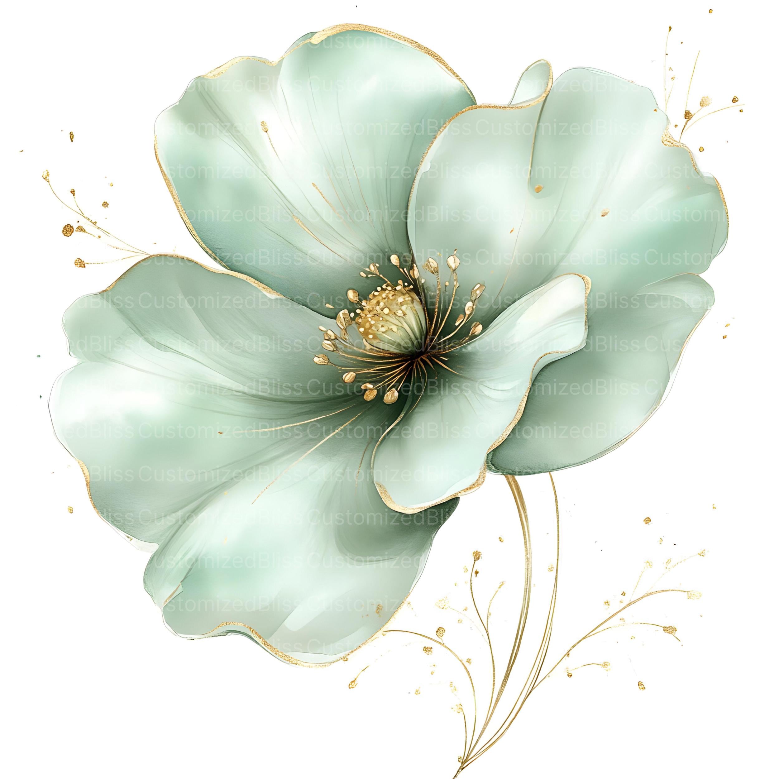 18 Abstract Green Flower Clipart, Floral Clipart, Green & Gold Flowers ...