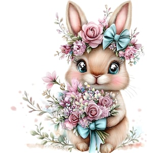 16 Floral Bunny Clipart, Floral Rabbit, Spring Rabbit, Flower Bunny ...