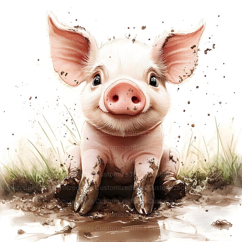 16 Pig in Mud Puddle Clipart, Pig Clipart, Piglet Clipart, Mud Clipart ...