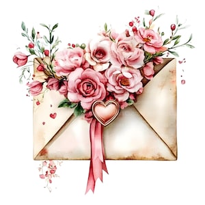 Love Letter With Pink Flowers Clipart Bundle, Valentine's Day, 20 High ...