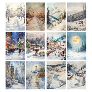 Winter Scene Backgrounds, Watercolor Winter Festive Landscapes ...