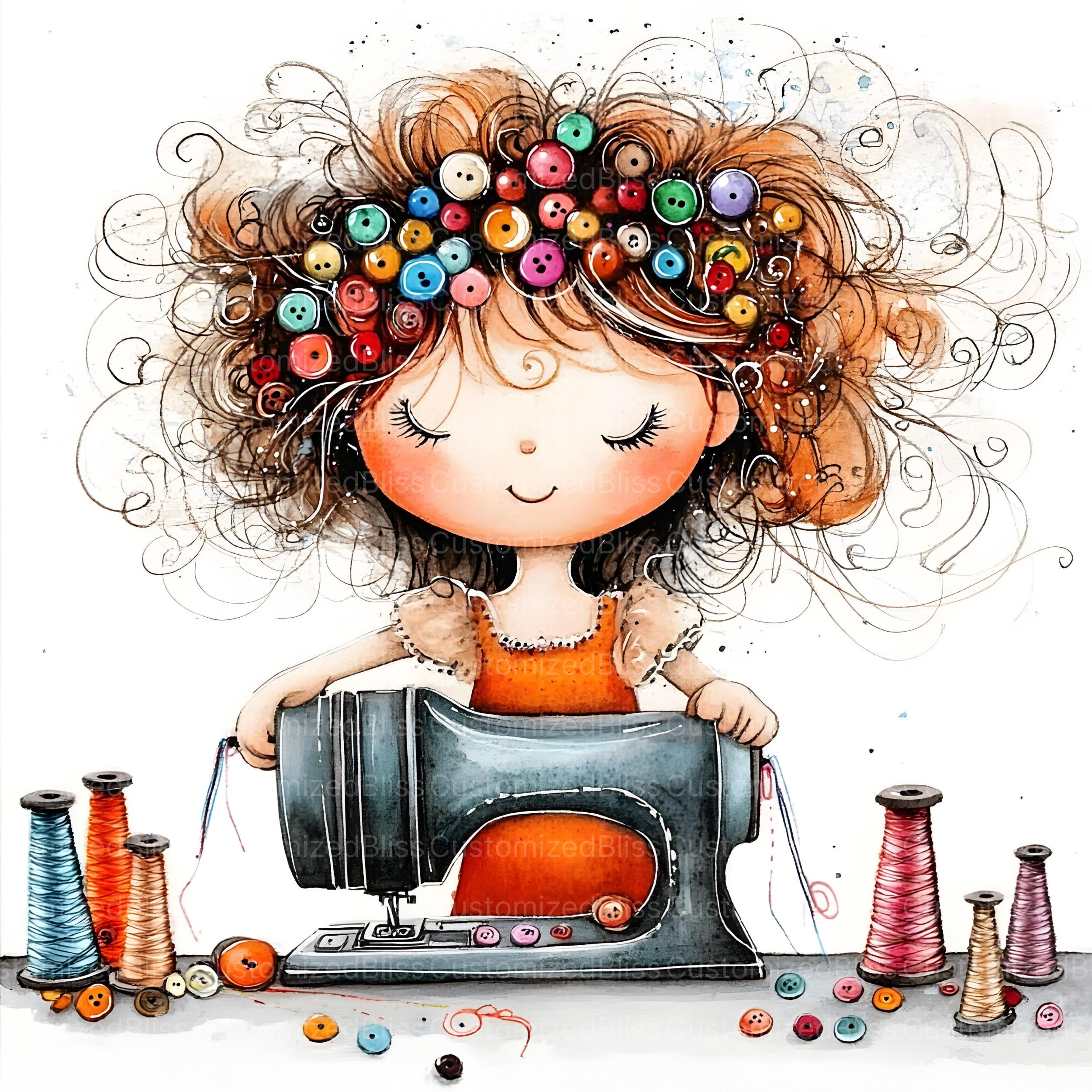 20 Quirky Sewing Clipart, Whimsical Sewing, Whimsical Girl, High ...