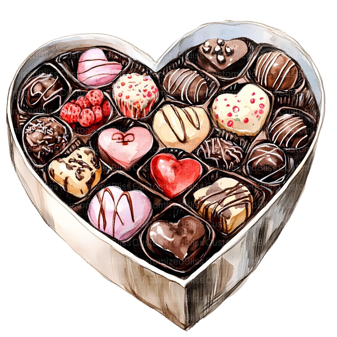 Heart Shaped Box of Chocolates Clipart Bundle, 20 High Quality Jpgs ...