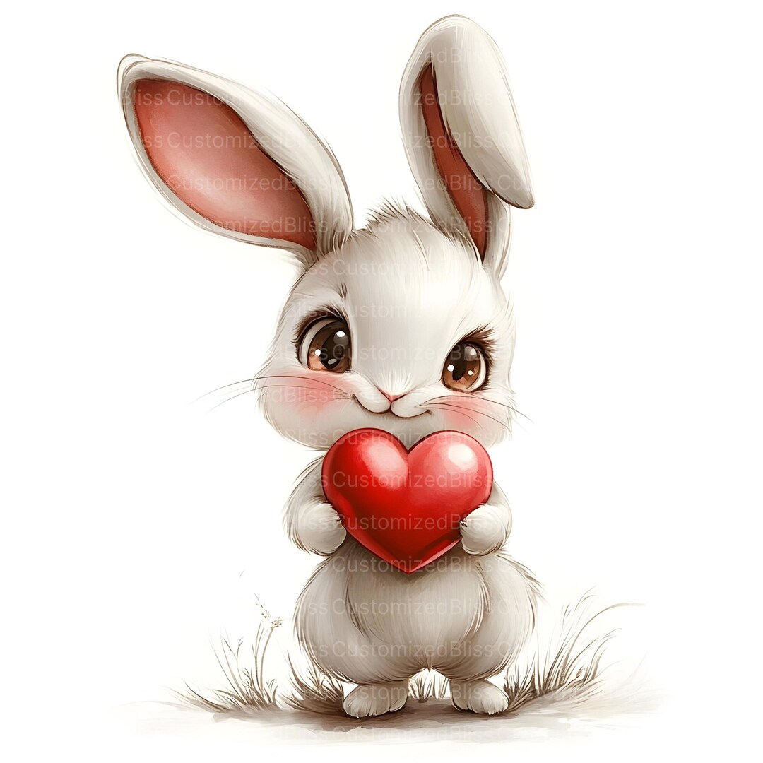 Valentine Heart Bunny Rabbit Clipart Bundle, 20 High Quality JPG, Heart ...