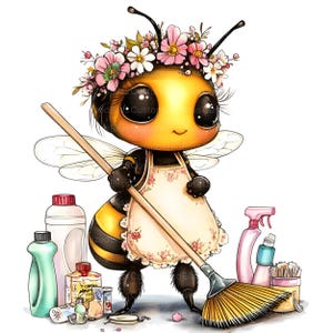 16 Honey Bee Cleaning Clipart, Clean House Grandma Mother's Day Card ...