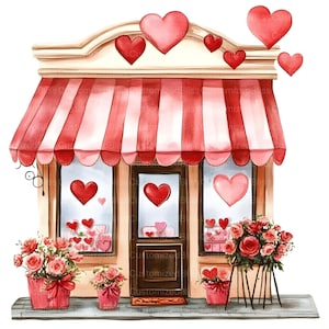 Cute Romantic Valentine's Day Shop Clipart Bundle, 20 High Quality ...