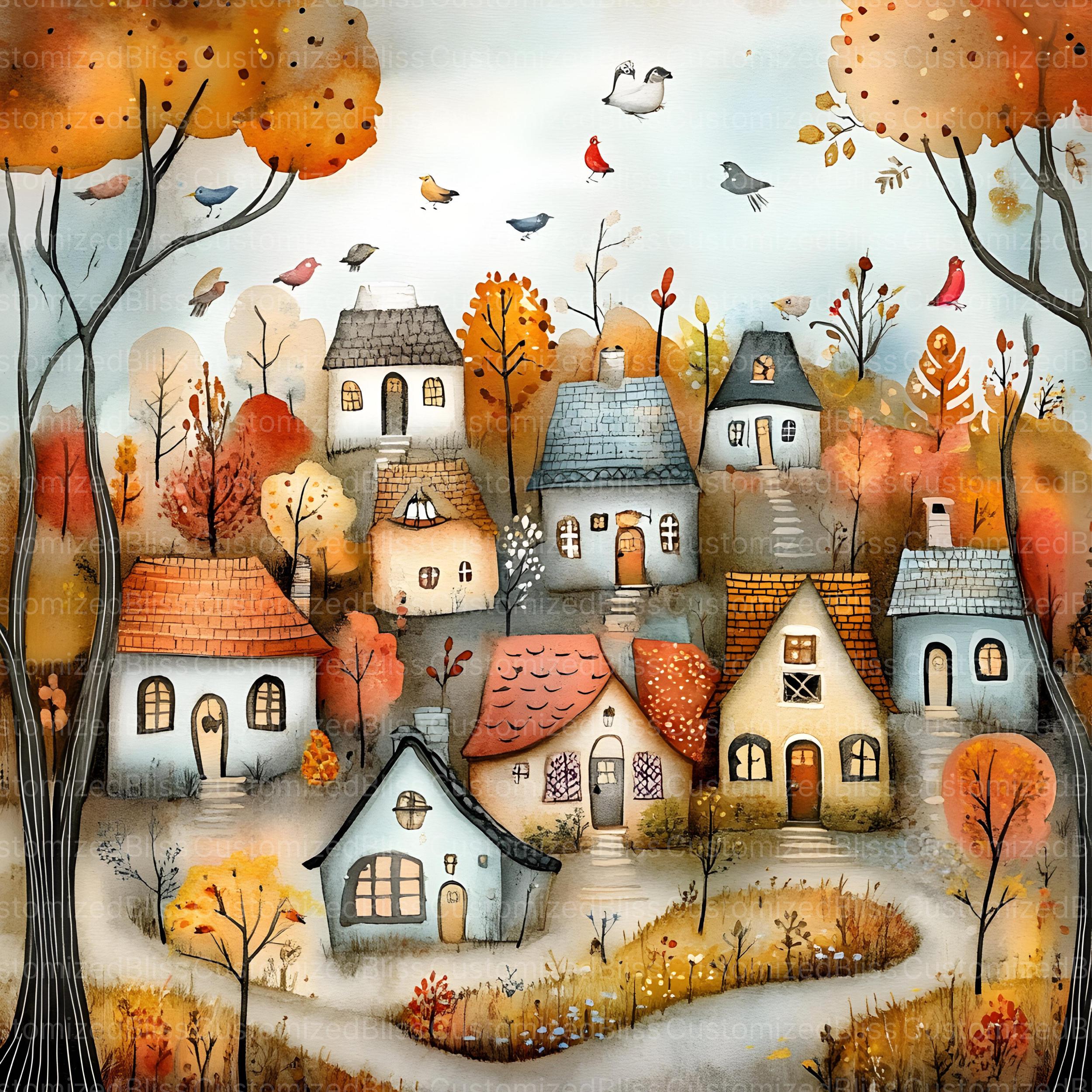20 Whimsical Autumn City Clipart, Autumn Clipart, High Quality Jpgs ...