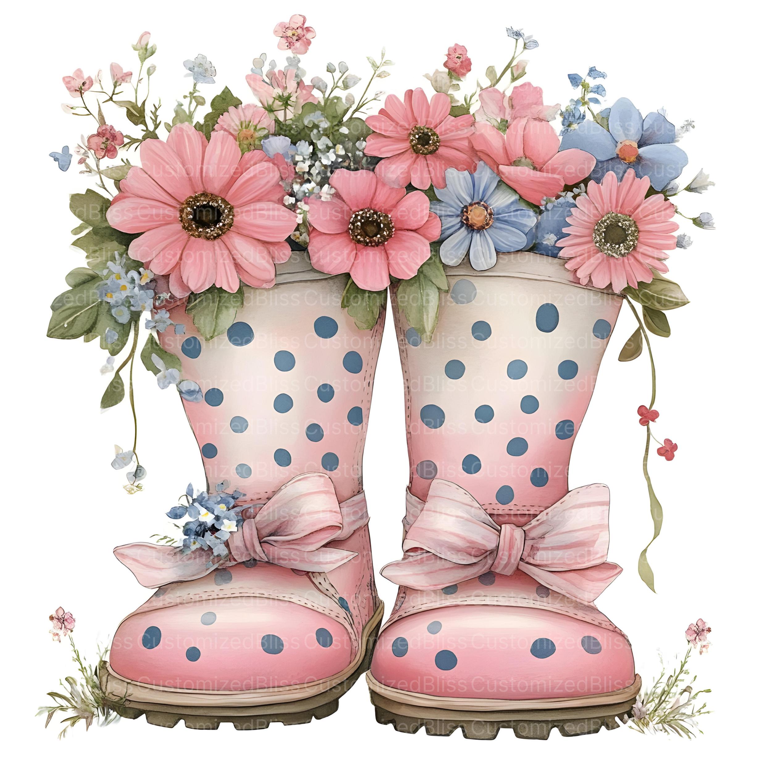 Polka Dot Rain Boots Clipart, Rubber Boots, Garden Clipart, Spring ...