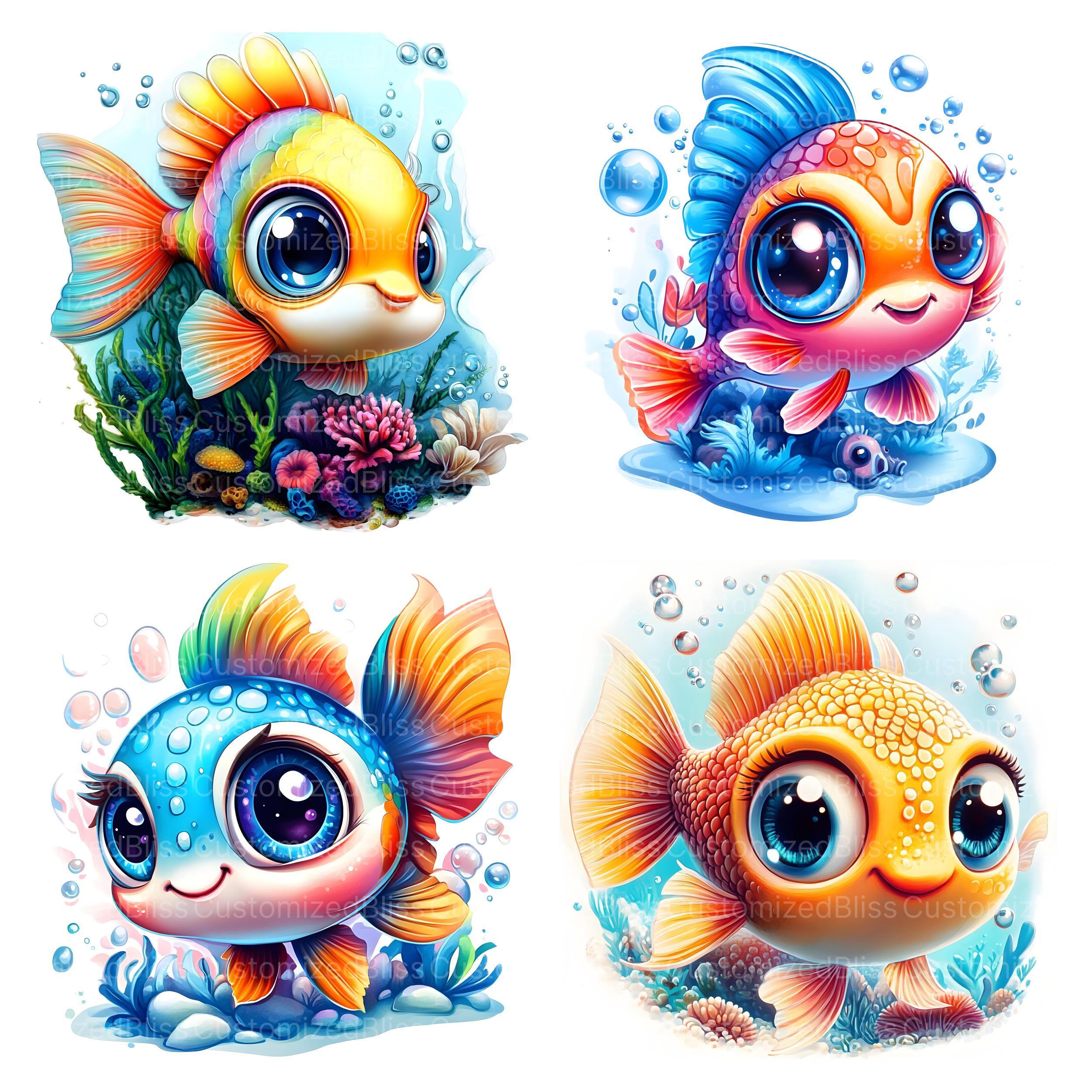 15 Cute Fish Clipart, Fish Clip Art, Printable Fish, Underwater Design ...