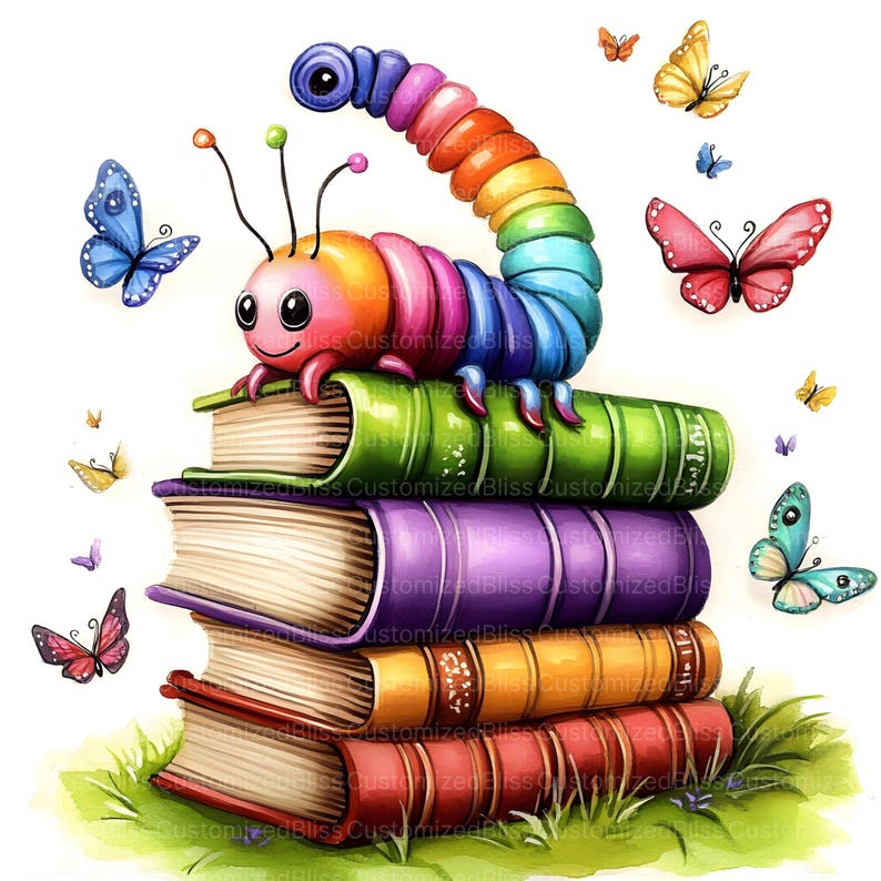 20 Bookworm Clip Art, Bookworm Clipart, Caterpillar Clipart, Library ...