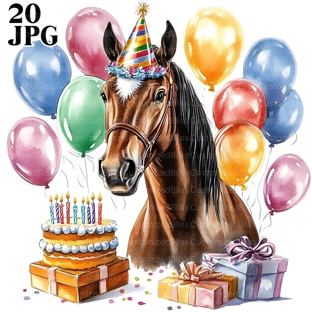 20 Horse Birthday Clipart, Birthday Horse Clipart Bundle, High Quality ...